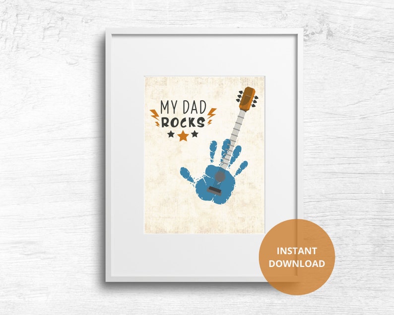 My Dad Rocks Guitar Handprint Art Craft Gift for Dad DIY - Etsy