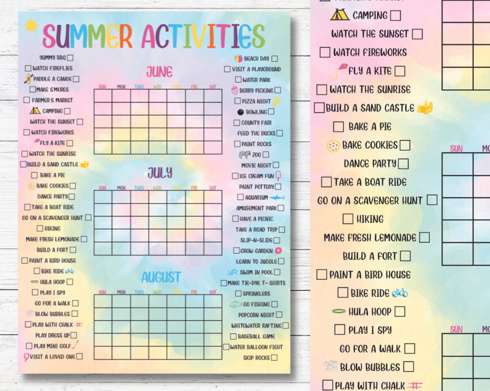 Summer Bucket List Calendar Kids Family Checklist Summer - Etsy