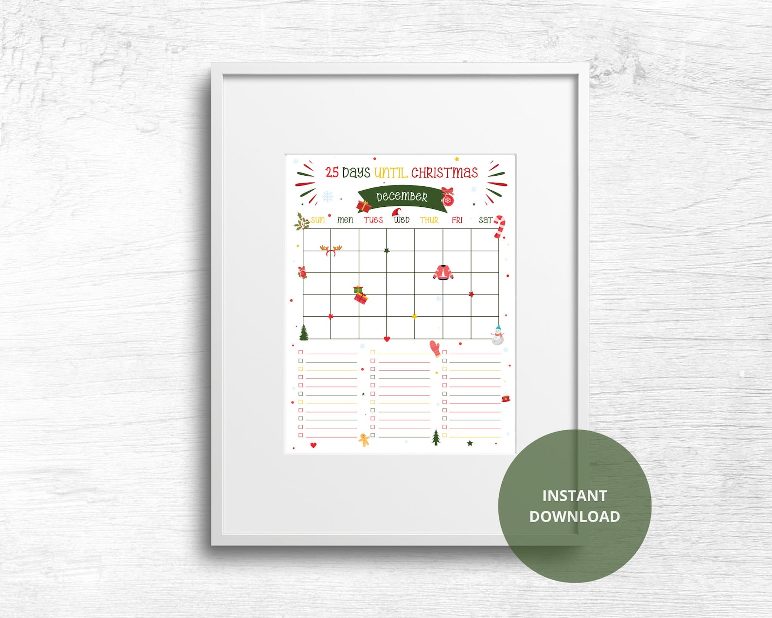 25 Days Until Christmas Printable Calendar Fill in Christmas - Etsy
