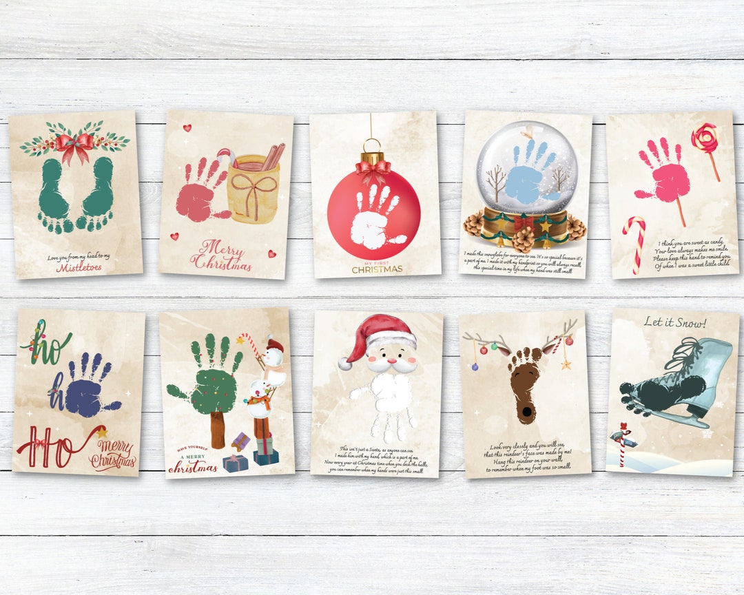 Set of 10 Christmas Handprint Footprint Bundle, DIY Kids Craft ...