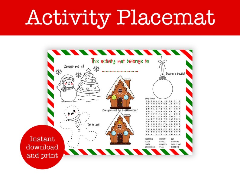 Christmas Activity Placemat Bundle: Kids Colouring Printable (digital ...