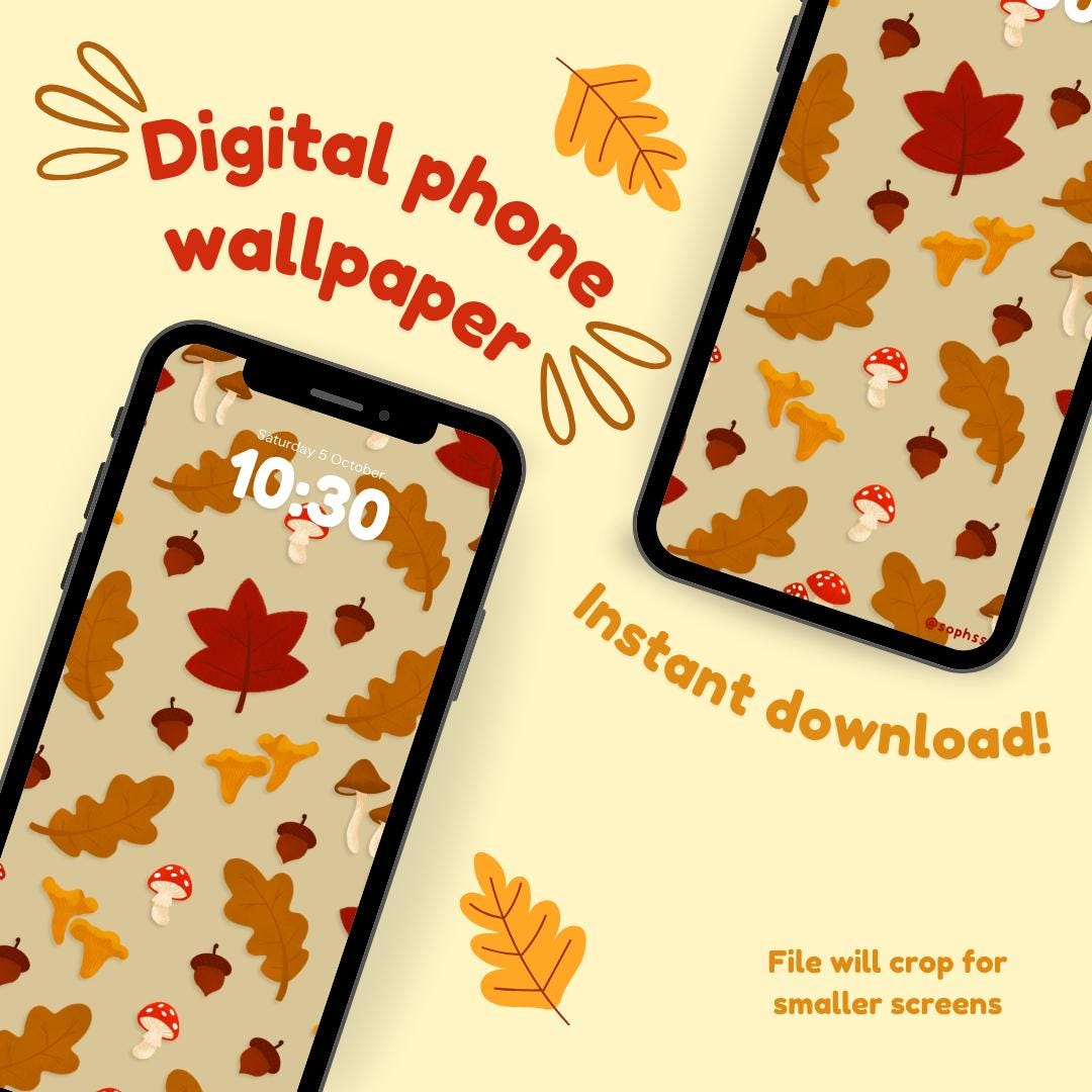 Autumn Leaves and Mushroom Digital Phone Wallpaper | Cute Phone ...