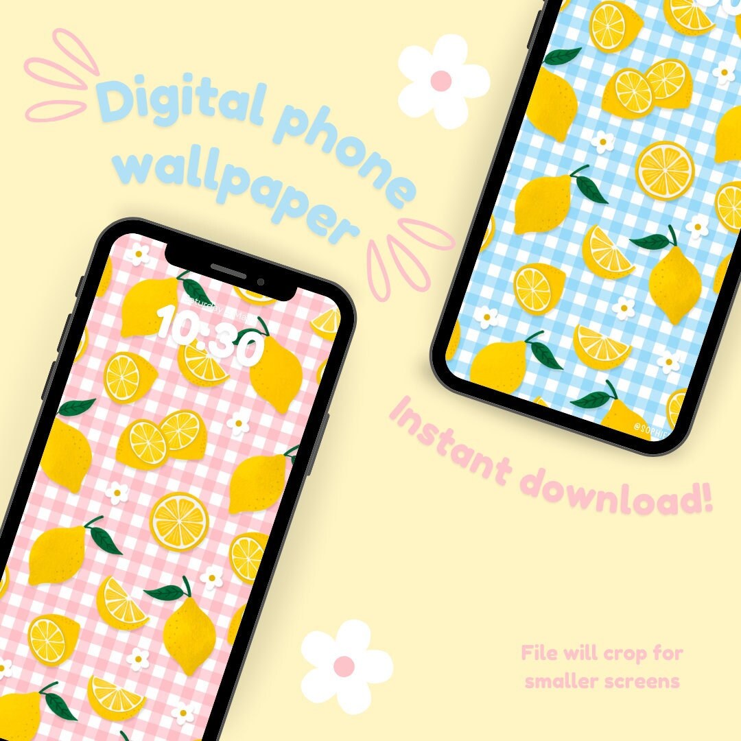 Lemon Gingham Digital Phone Wallpaper | Cute Phone Backgrounds to ...