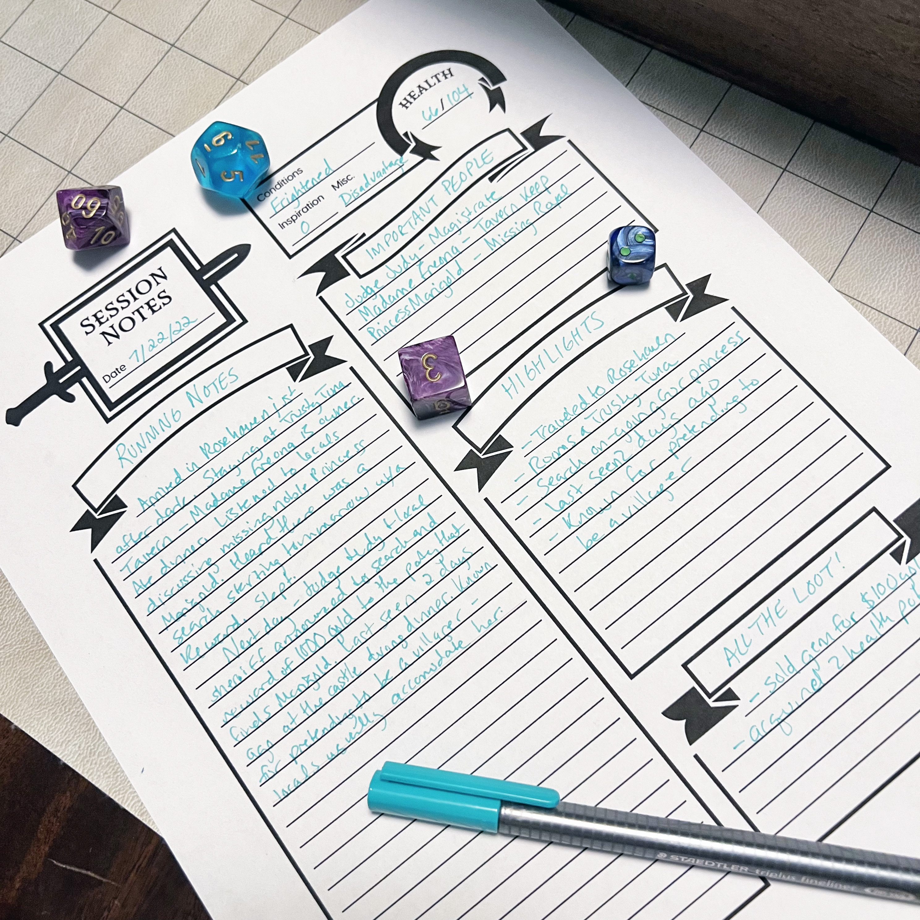 Buy Printable RPG Session Notes Dnd 5e D&D Pathfinder RPG Online in ...