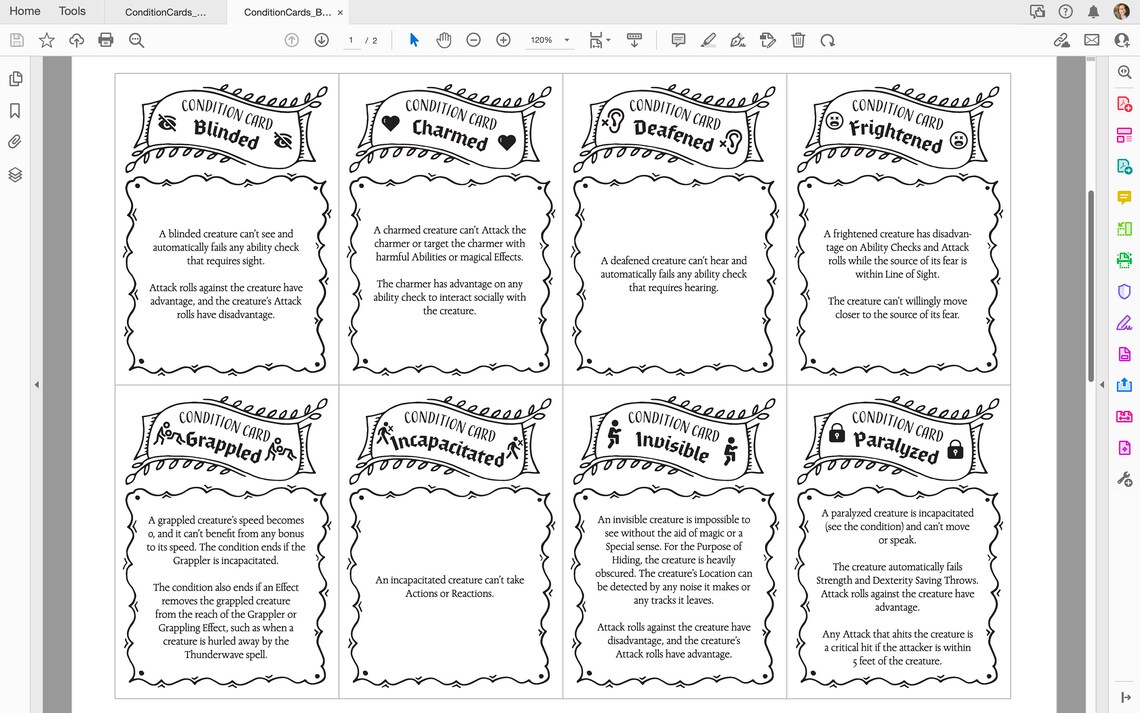 Printable Condition Cards and Tokens - Dnd 5e - RPG - Digital Download ...