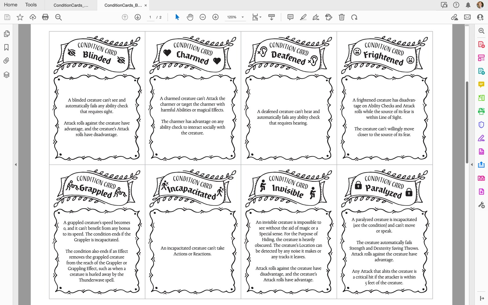 Printable Condition Cards and Tokens - Dnd 5e - RPG - Digital Download ...