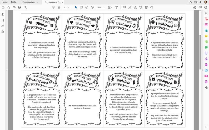 Printable Condition Cards and Tokens Dnd 5e RPG Digital - Etsy
