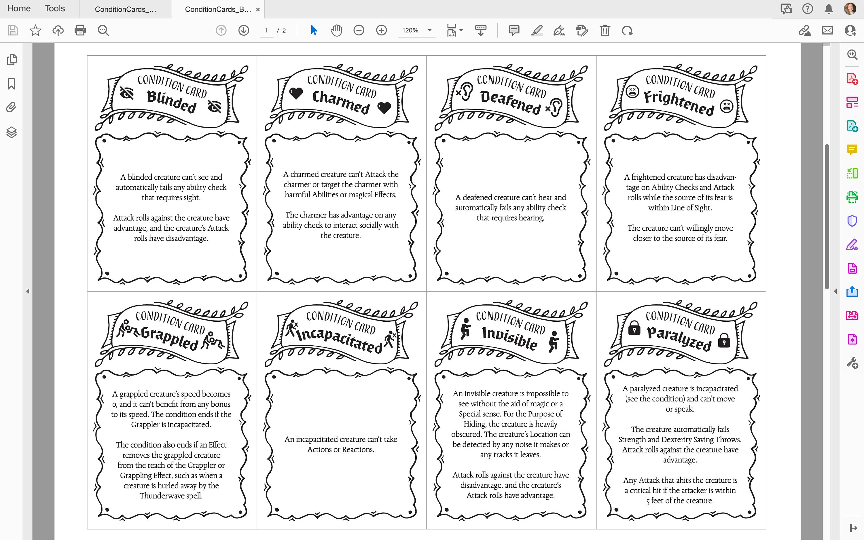 Printable Condition Cards and Tokens - Dnd 5e - RPG - Digital Download ...