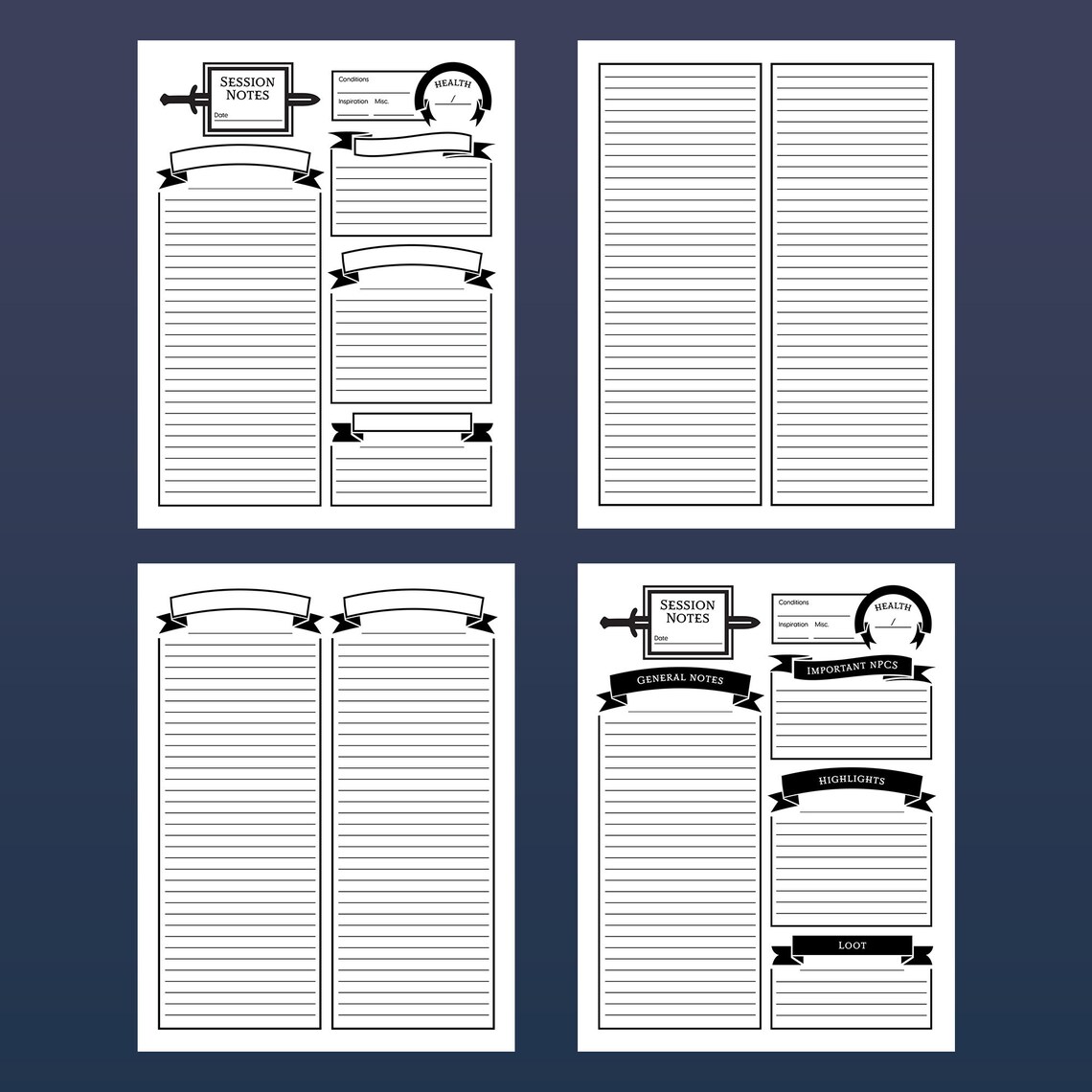 Printable RPG Session Notes Dnd 5e D&D Pathfinder RPG - Etsy
