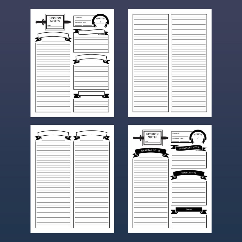 Printable RPG Session Notes Dnd 5e D&D Pathfinder RPG - Etsy