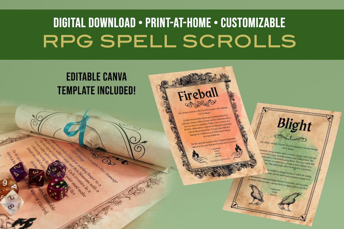 Printable Spell Scrolls Dnd 5e RPG Digital Download Canva Template ...