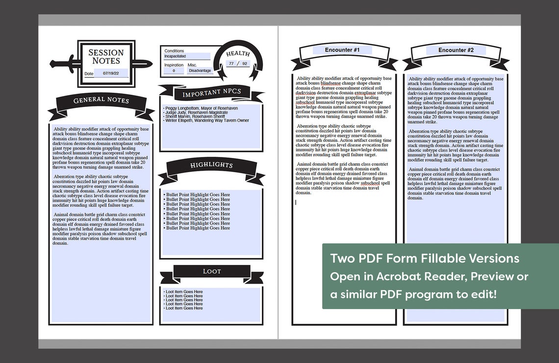 Printable RPG Session Notes Dnd 5e D&D Pathfinder RPG - Etsy