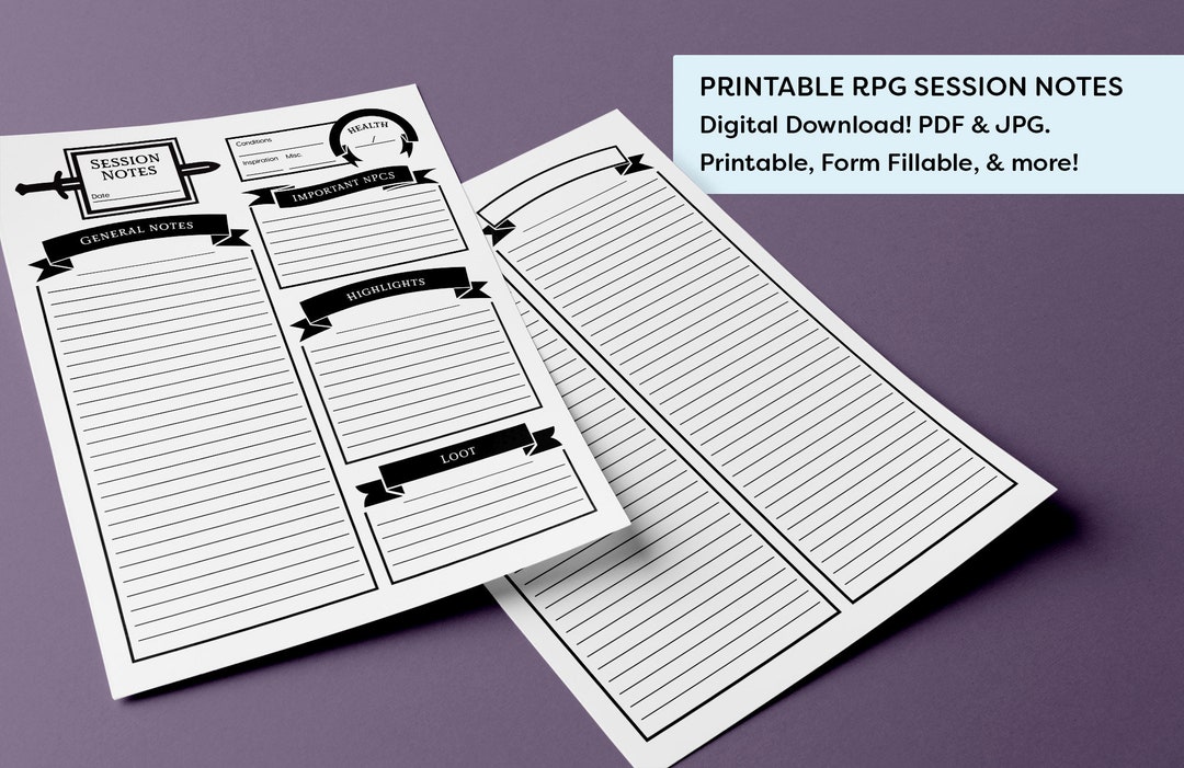 Printable RPG Session Notes - Dnd 5e - D&D - Pathfinder - RPG - PDF ...