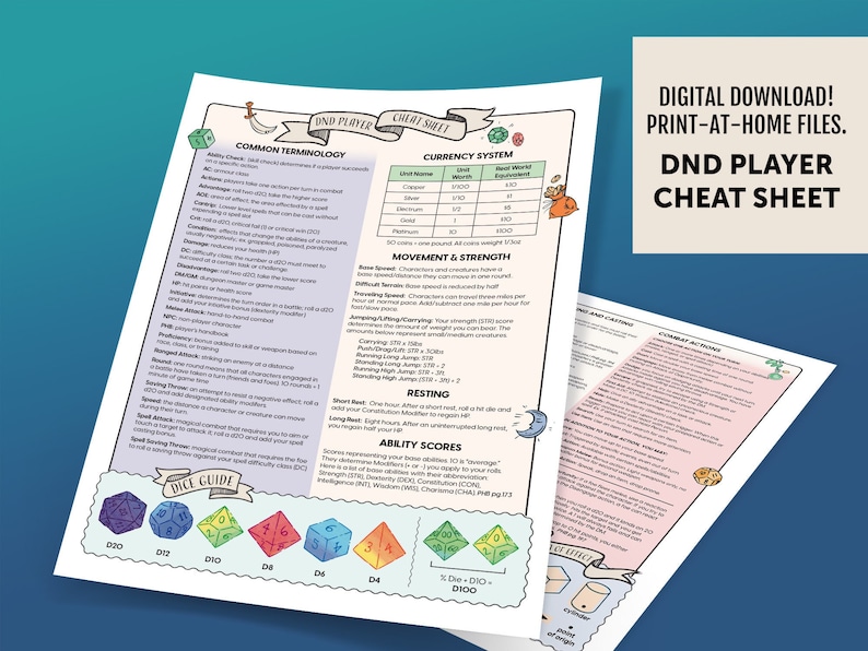 Printable Dungeons and Dragons Player Cheat Sheet Dnd 5e - Etsy Australia Printable Dungeons and Dragons Player Cheat Sheet Dnd 5e - Etsy Australia