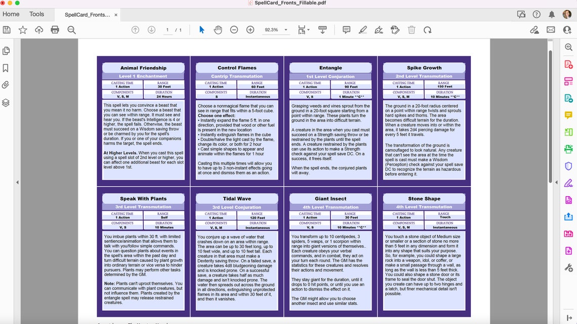 Printable Spell Cards Dnd 5e PDF Fillable Digital - Etsy Canada