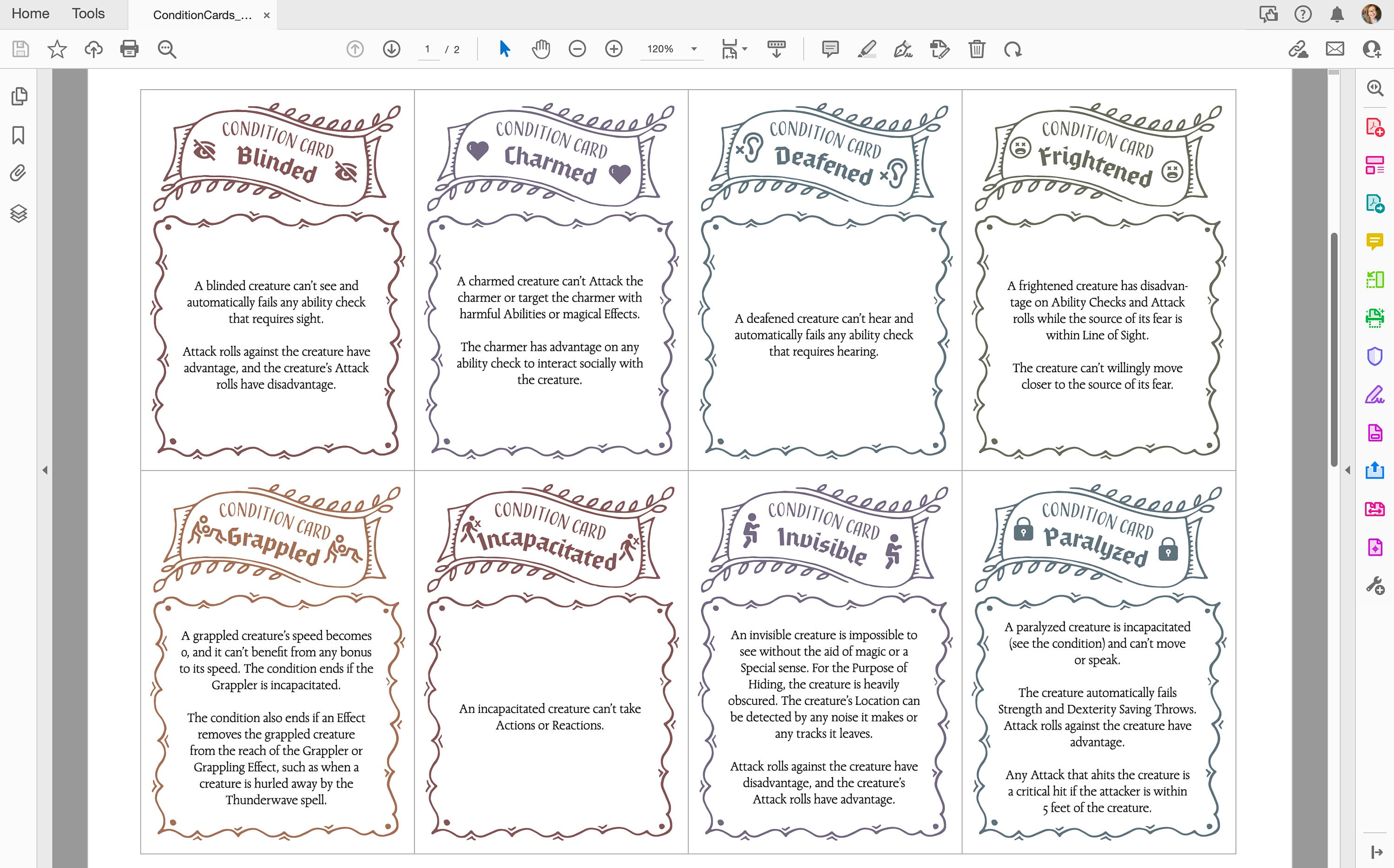 Printable Condition Cards and Tokens - Dnd 5e - RPG - Digital Download ...
