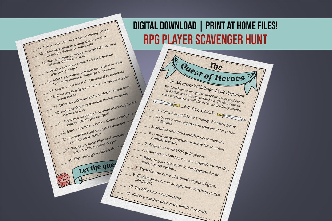 Printable Dnd Scavenger Hunt - Dnd 5e - Pathfinder - RPG - Digital ...