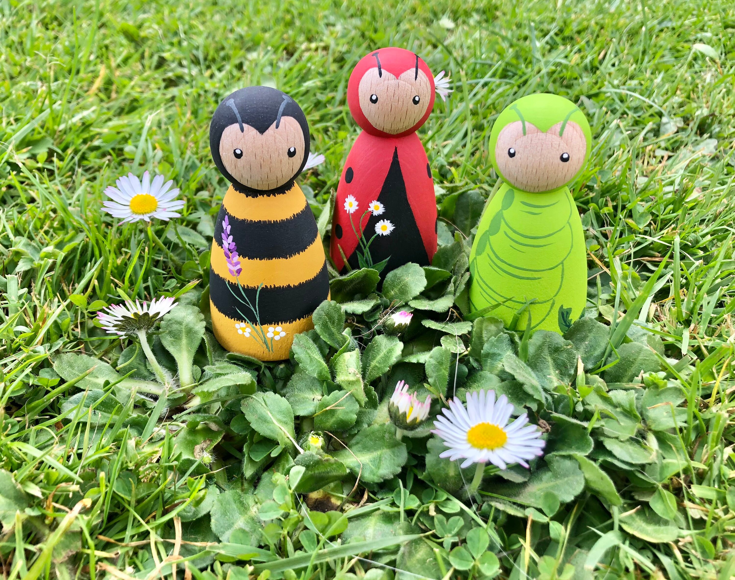 Wooden Bee Peg Doll Ladybird Peg Doll and Caterpillar Peg | Etsy UK