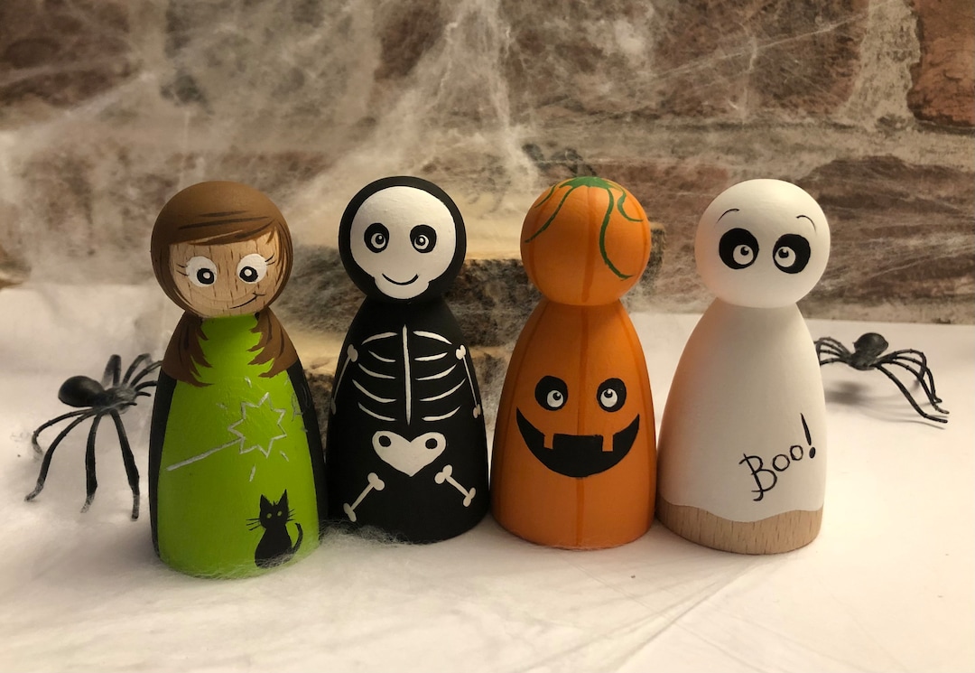 Halloween Peg Dolls. Hand Painted Wooden Peg Dolls Includes - Etsy UK