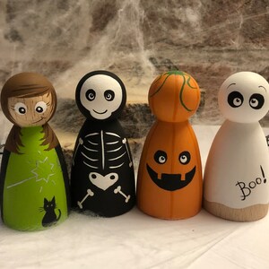 Halloween Peg Dolls. Hand Painted Wooden Peg Dolls Includes - Etsy UK
