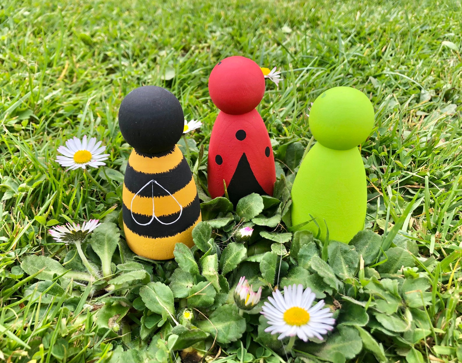 Wooden Bee Peg Doll Ladybird Peg Doll and Caterpillar Peg | Etsy UK