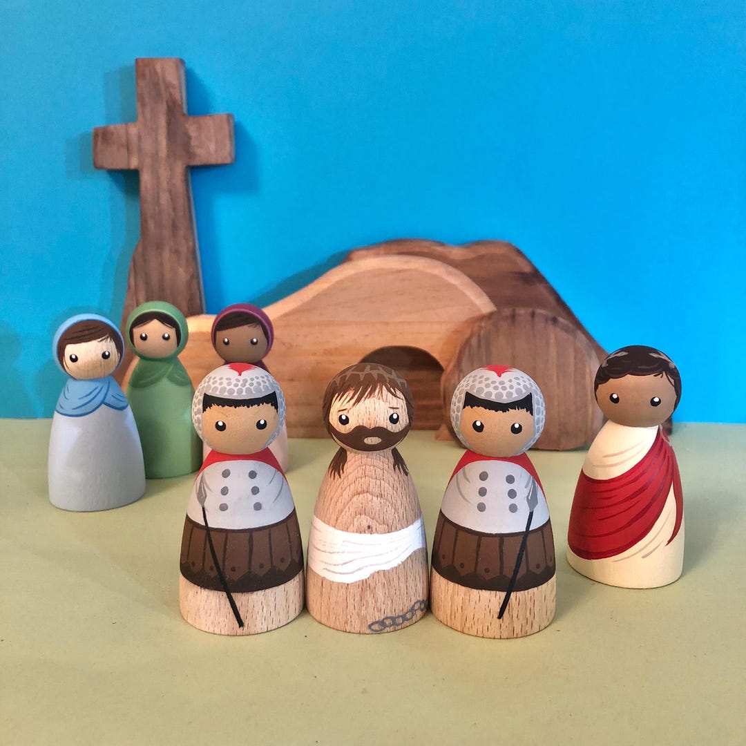 Easter Story Bible Peg Doll Set With Jesus Sacrifice on the Cross for ...