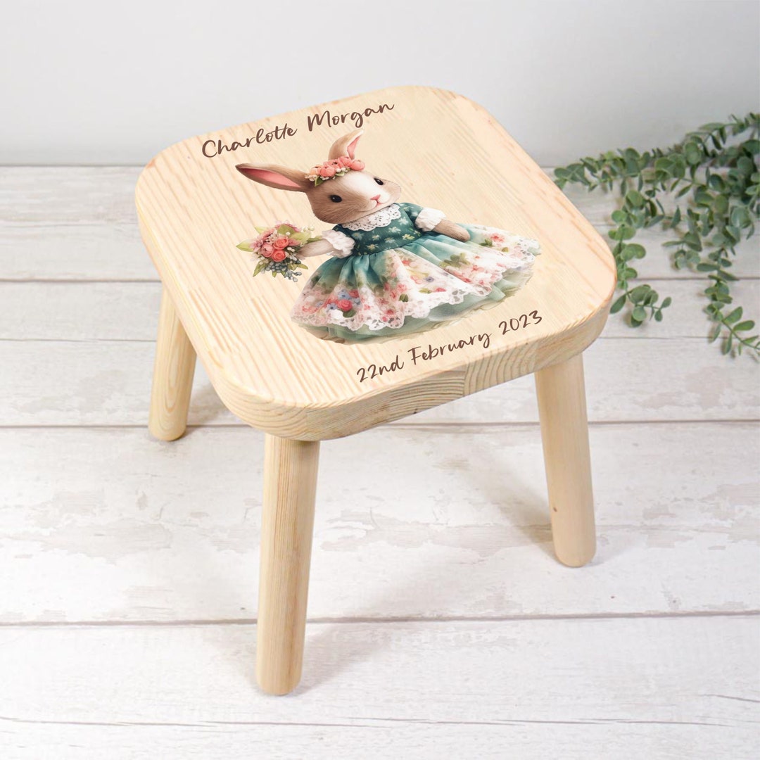 Personalised Childs Rabbit Stool, Kids Wooden Stool. 1st Birthday or ...