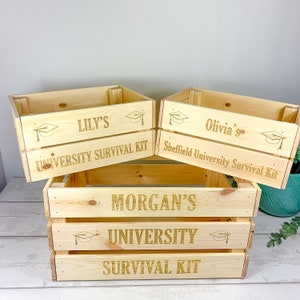 Personalised University Survival Kit, Survival Crate. Wooden University ...