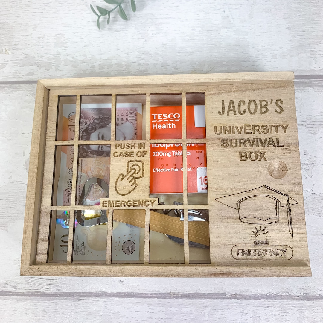 Personalised University Survival Box, Emergency Uni Survival Kit ...