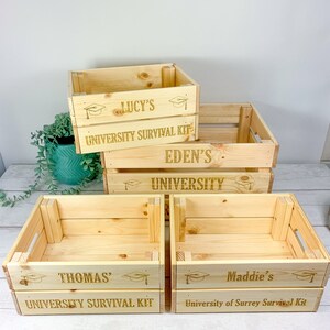 Personalised University Survival Kit, Survival Crate. Wooden University ...