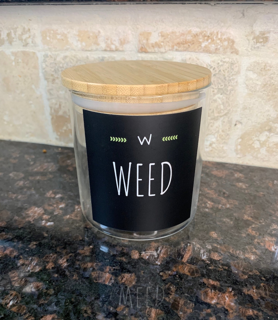 Weed jar. 14 oz glass jar bamboo lid. Stash jar. Herb jar. Marijuana ...