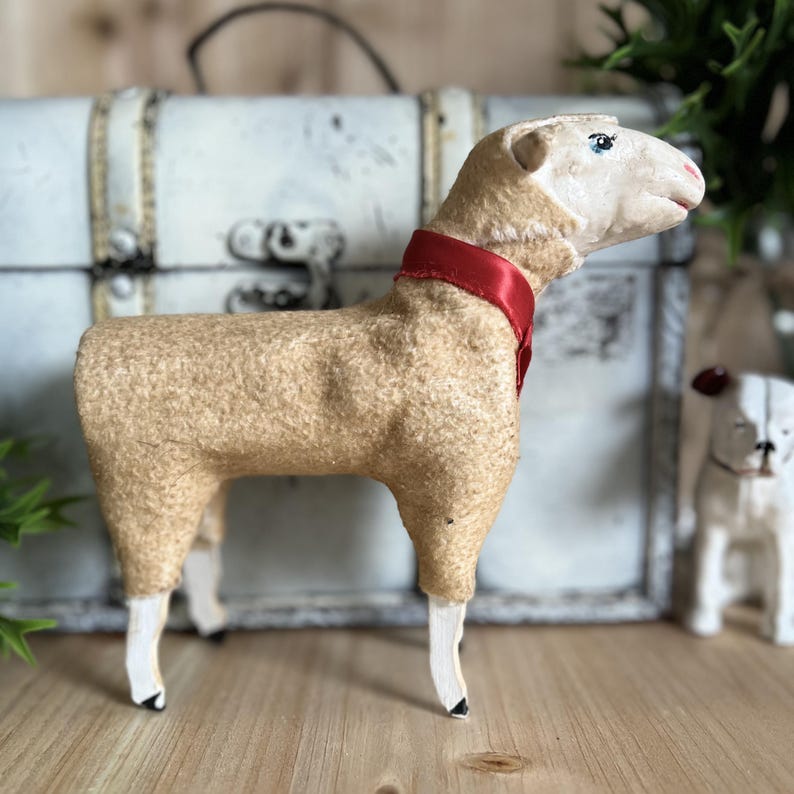 Unique Handmade Vintage Sheep Figurine Cotton Body With Wooden Legs ...