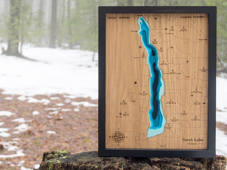 Torch Lake Michigan Topographic Map, Multilayer 3D Wall Art ...