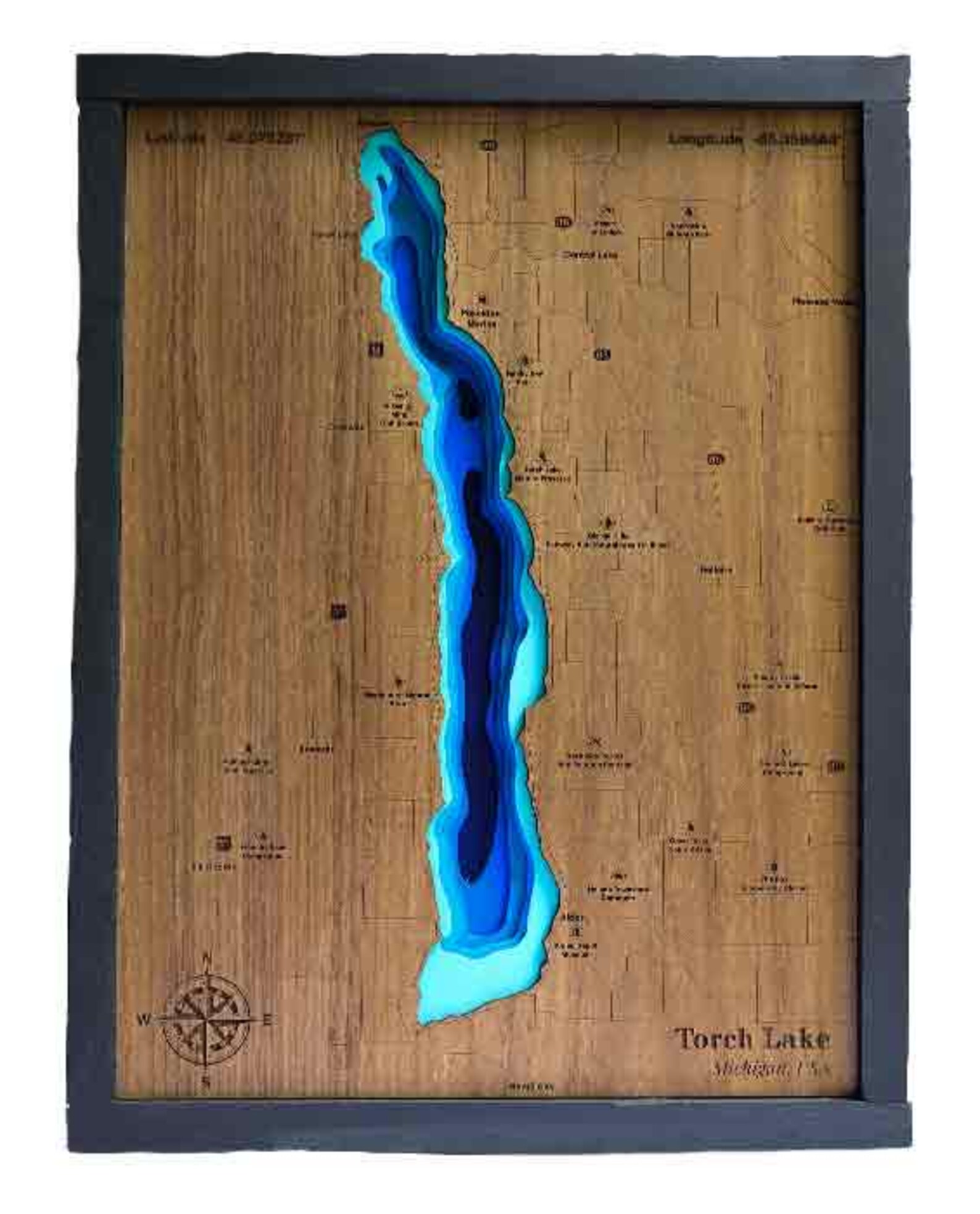 Torch Lake Michigan Topographic Map, Multilayer 3D Wall Art ...