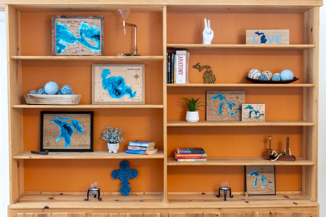 Michigan Topographic Map All Lakes, 3D Multilayer Bathymetric ...