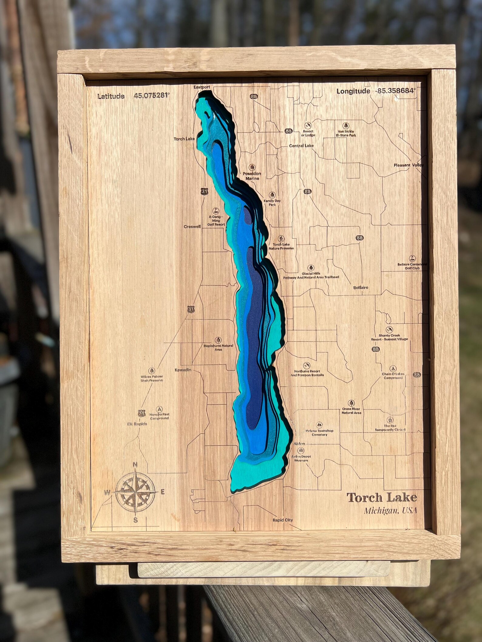 Torch Lake Michigan Topographic Map, Multilayer 3D Wall Art ...