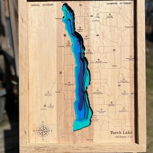 Torch Lake Michigan Topographic Map, Multilayer 3D Wall Art ...