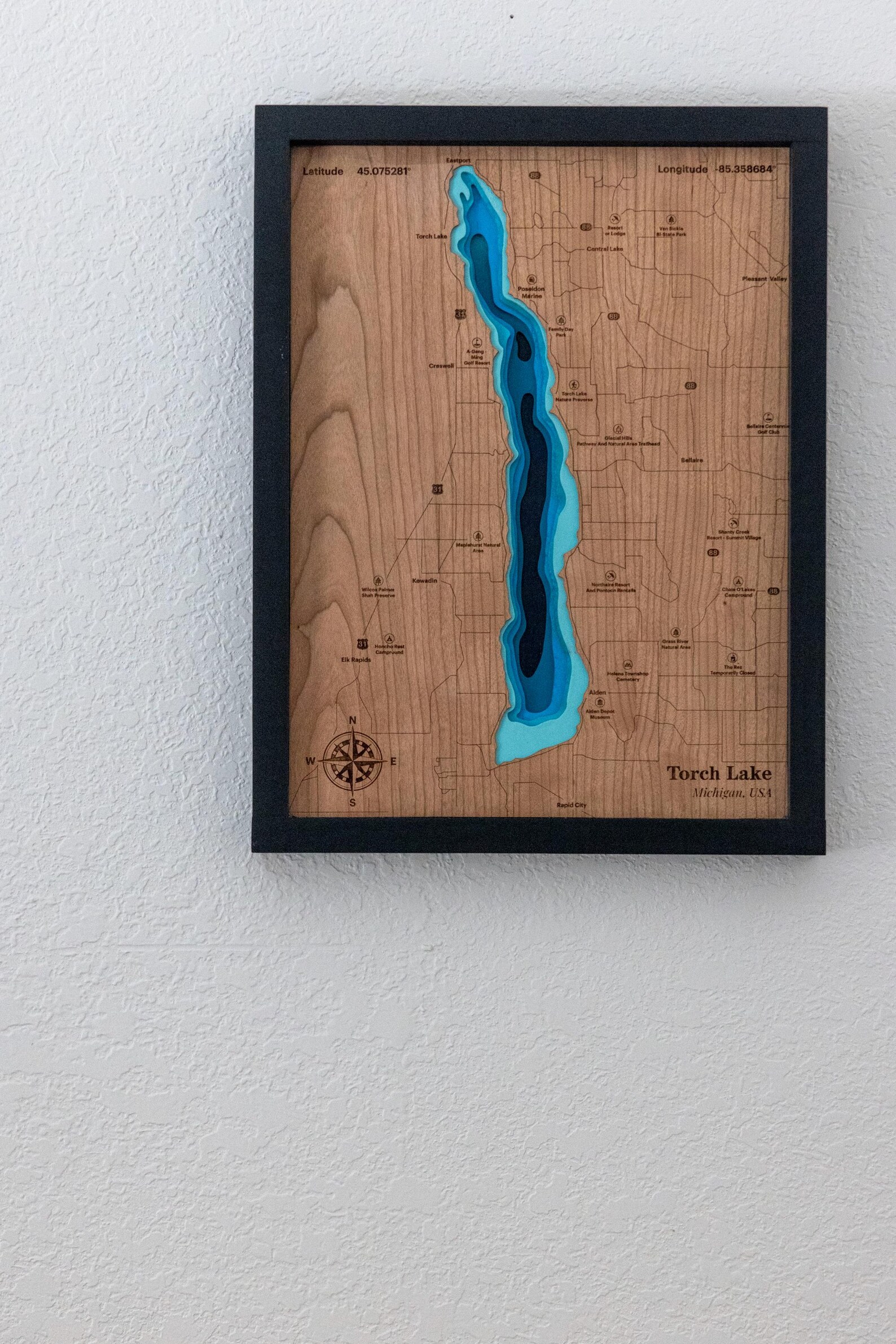 Torch Lake Michigan Topographic Map, Multilayer 3D Wall Art ...