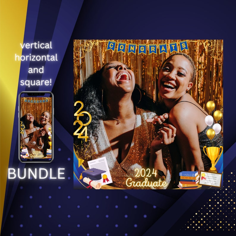 Graduation 360 Photobooth Overlay BUNDLE BLUE and GOLD 360 Overlay for ...