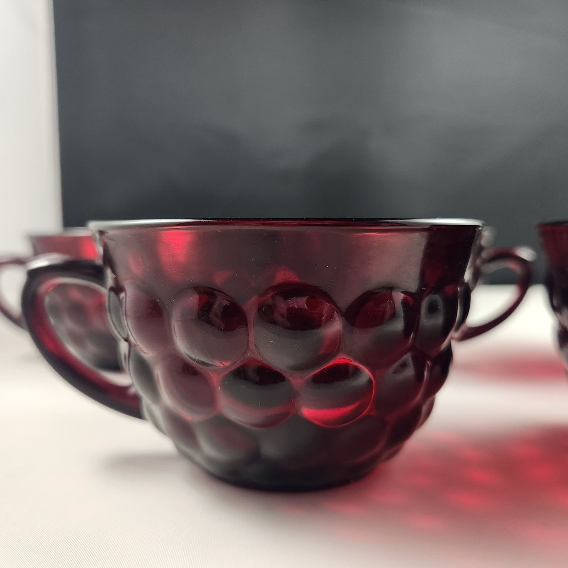 5 Royal Red- Bubble Pattern- Anchor Hocking/fire King Coffee/tea Cups ...