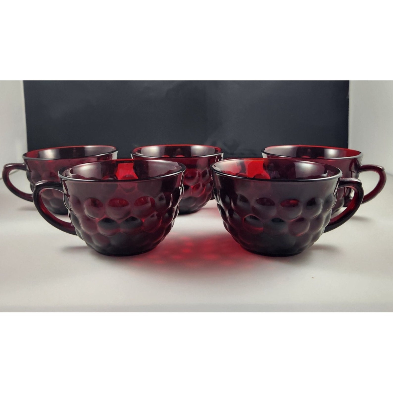 5 Royal Red- Bubble Pattern- Anchor Hocking/fire King Coffee/tea Cups ...