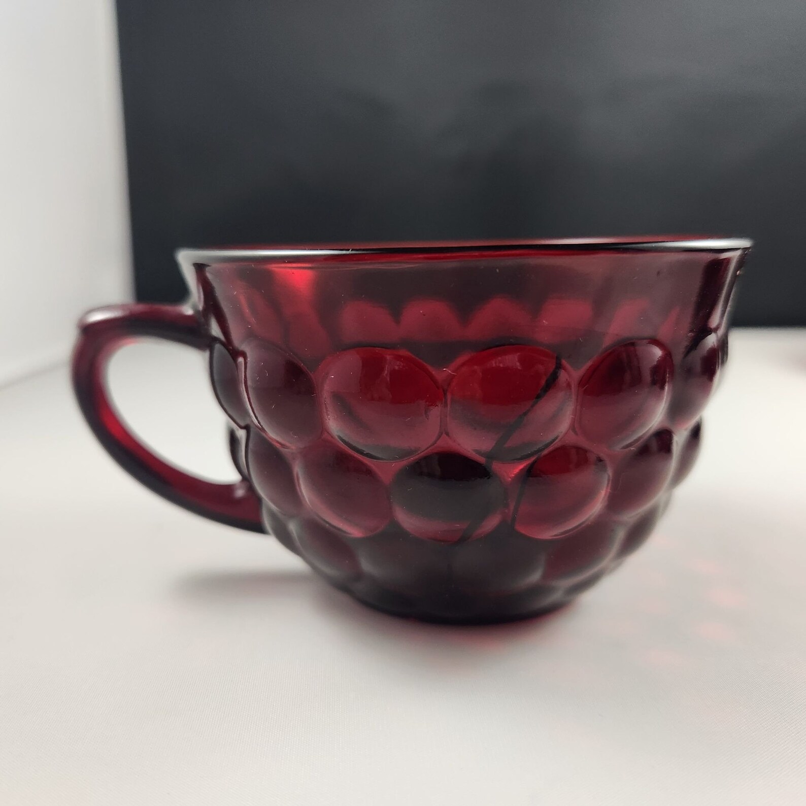5 Royal Red- Bubble Pattern- Anchor Hocking/fire King Coffee/tea Cups ...