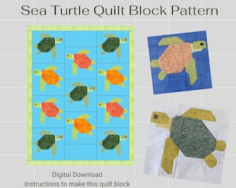 PDF Pattern - Sea Turtle Quilt Block Pattern, Traditional Quilt Block ...