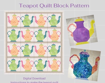 Teapot PDF Quilt Block Pattern Includes Instructions for 6 Inch and 12 ...