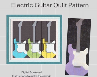 Guitar Trio Acoustic Folk Electric Guitar Quilt Block PDF | Etsy