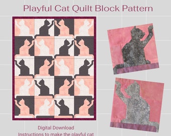 Sleeping Cat Quilt Block PDF Pattern With Video Tutorial 16, 18, 20, 22 ...