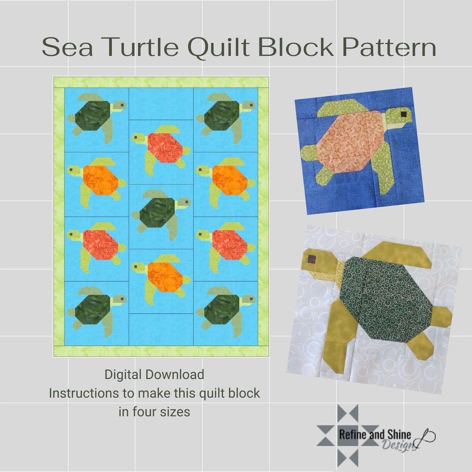 Sea Turtle Quilt Block Pdf Pattern - Etsy