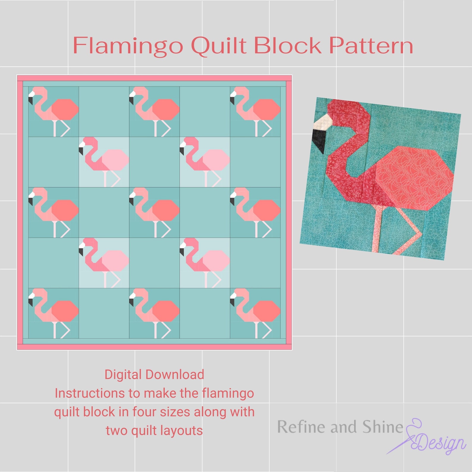 Flamingo Quilt Block Pdf Pattern - Etsy