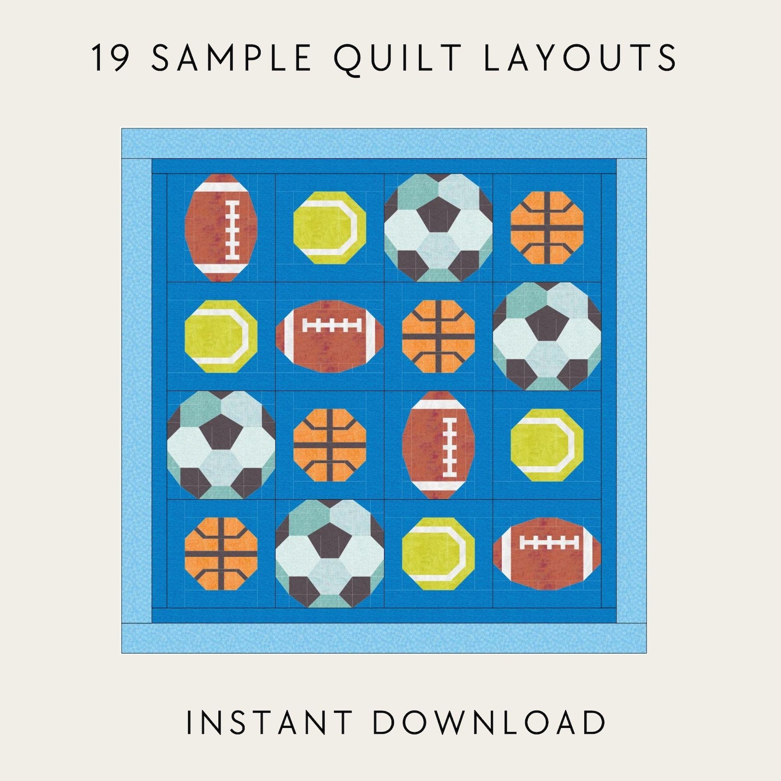 Sports Fan Quilt Pattern Pack Instant Download, Set of 12 Sports Themed ...