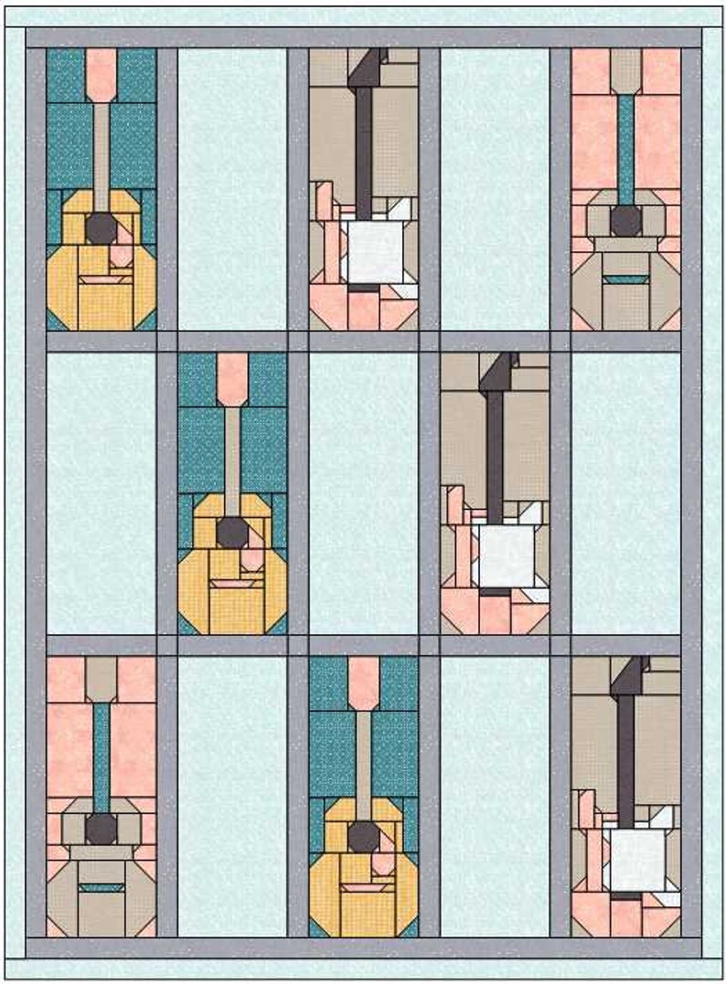 Guitar Trio Acoustic Folk Electric Guitar Quilt Block PDF | Etsy
